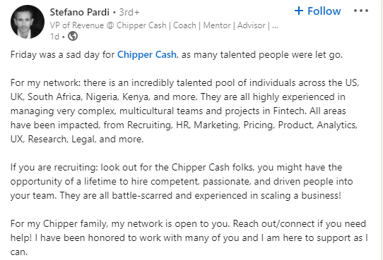 Chipper Cash implements another round of layoffs, less than 3 months ...