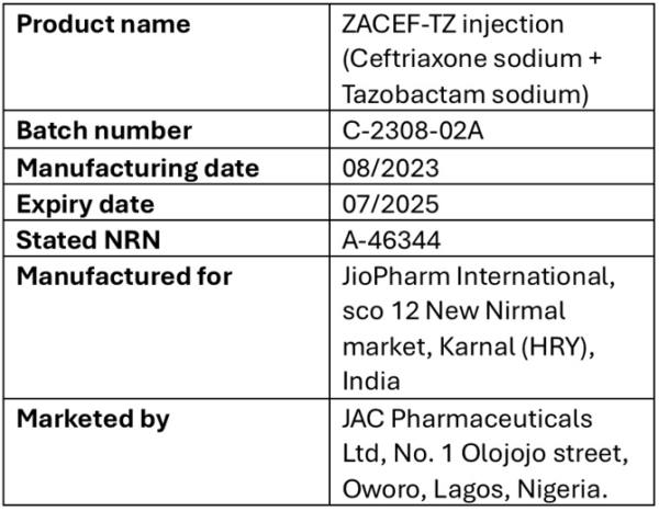 NAFDAC alerts public on unregistered ceftriaxone injection brand, ZACEF ...